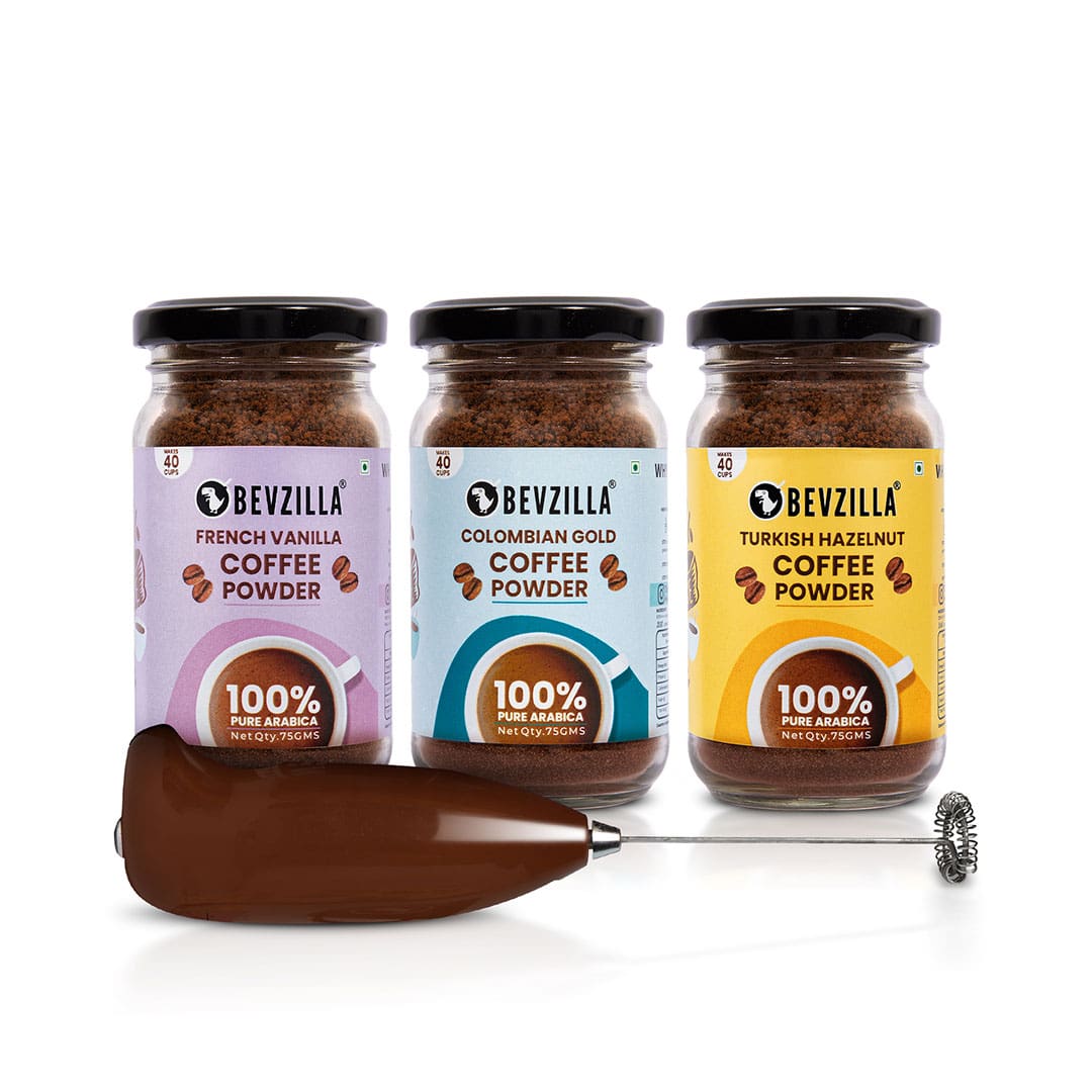 75 grams x 3 Coffee Jars Combo with Electric frother– Bevzilla