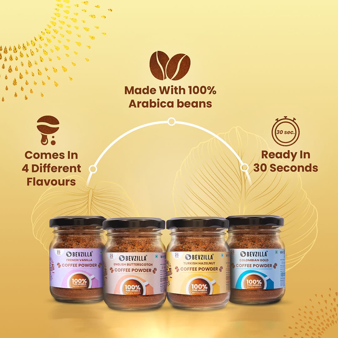 4 Flavoured Coffee Jars & Cafe Glass Gift Box– Bevzilla