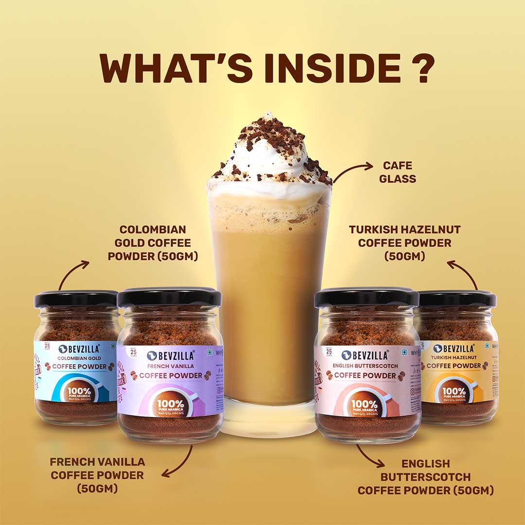 4 Flavoured Coffee Jars & Cafe Glass Gift Box– Bevzilla