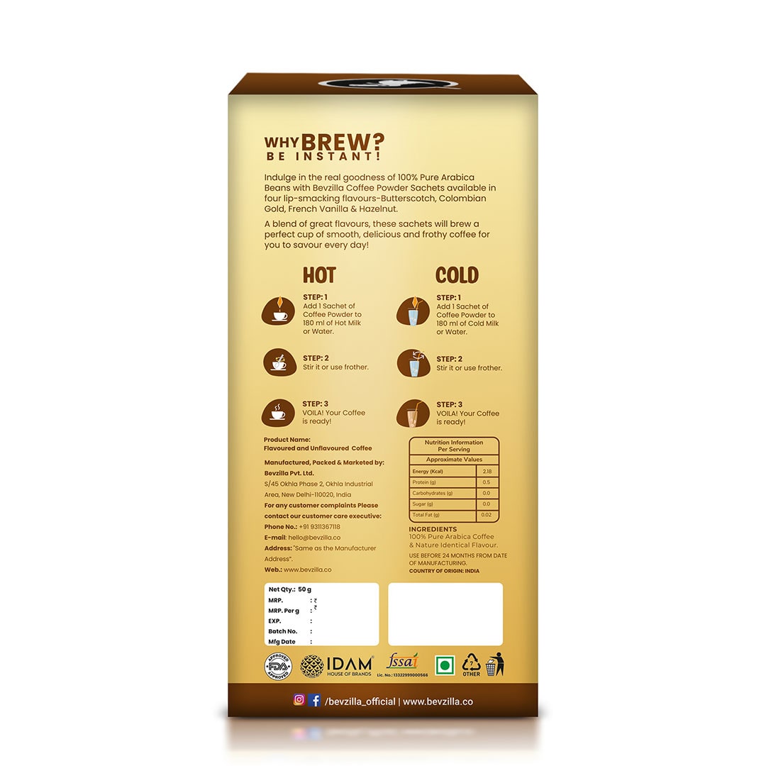 Assorted pack of Coffee Sachets With 25 flavoured coffee sachets + fre ...