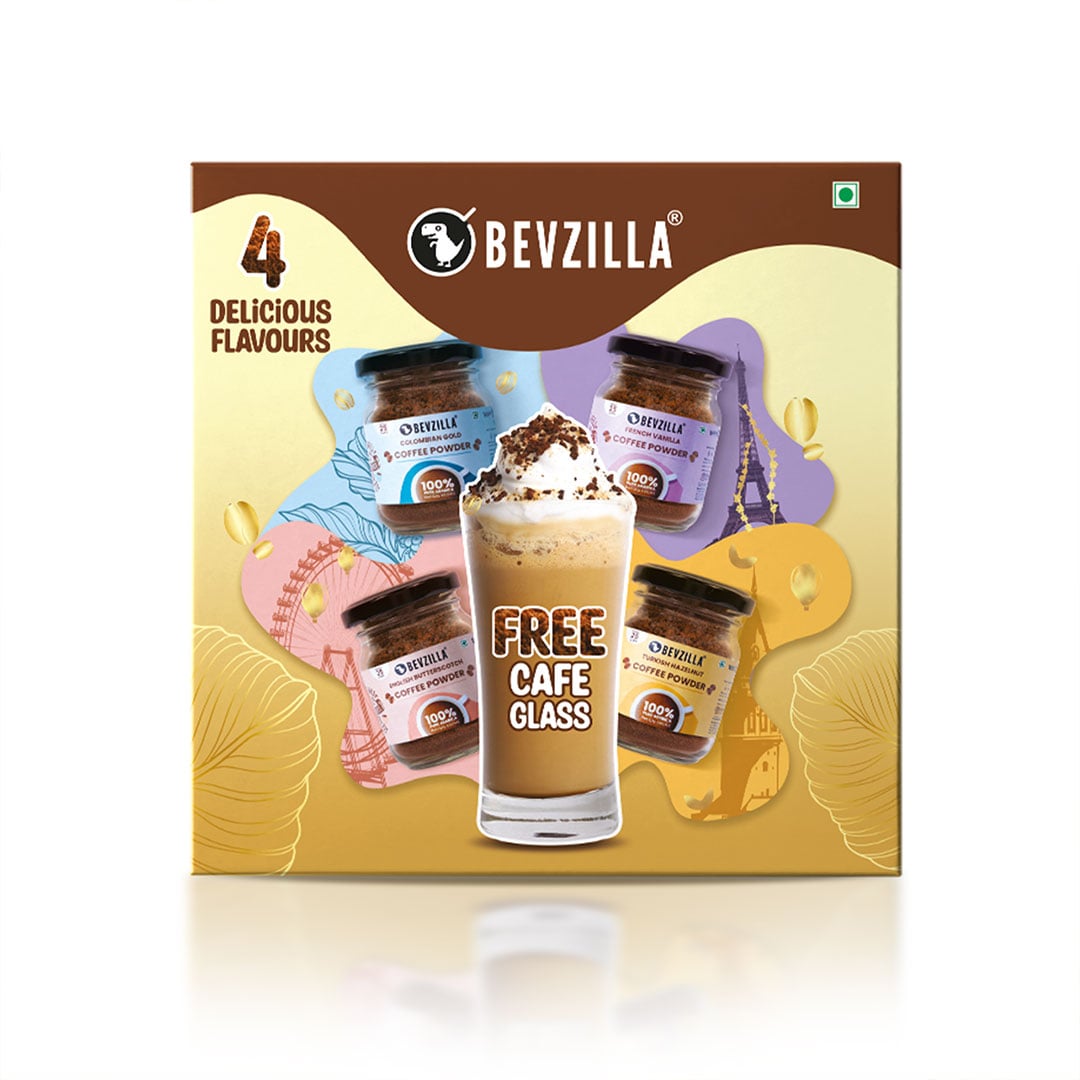 4 Flavoured Coffee Jars & Cafe Glass Gift Box– Bevzilla