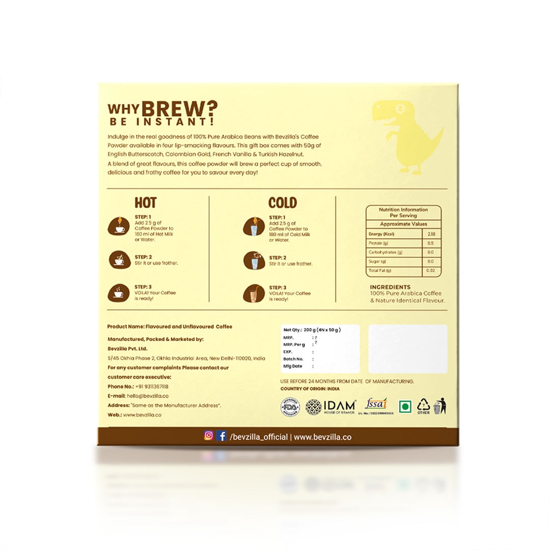 4 Flavoured Coffee Jars & Cafe Glass Gift Box– Bevzilla