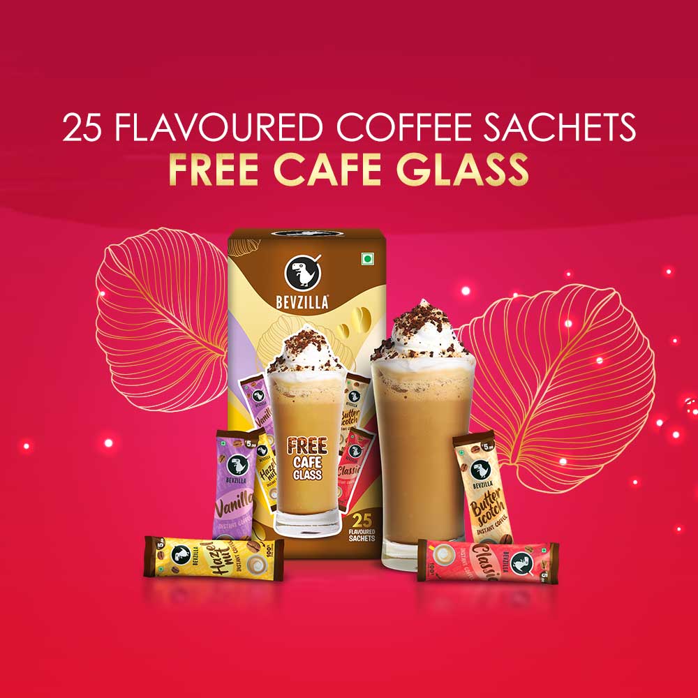 25 flavoured Coffee Sachets & Cafe Glass Gift Box– Bevzilla