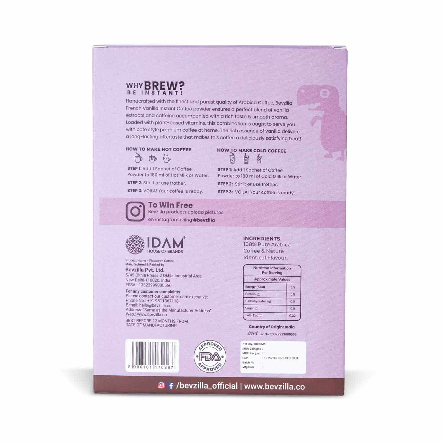Buy Best French Vanilla Coffee Powder Box I 96 Sachets Under ₹599– Bevzilla