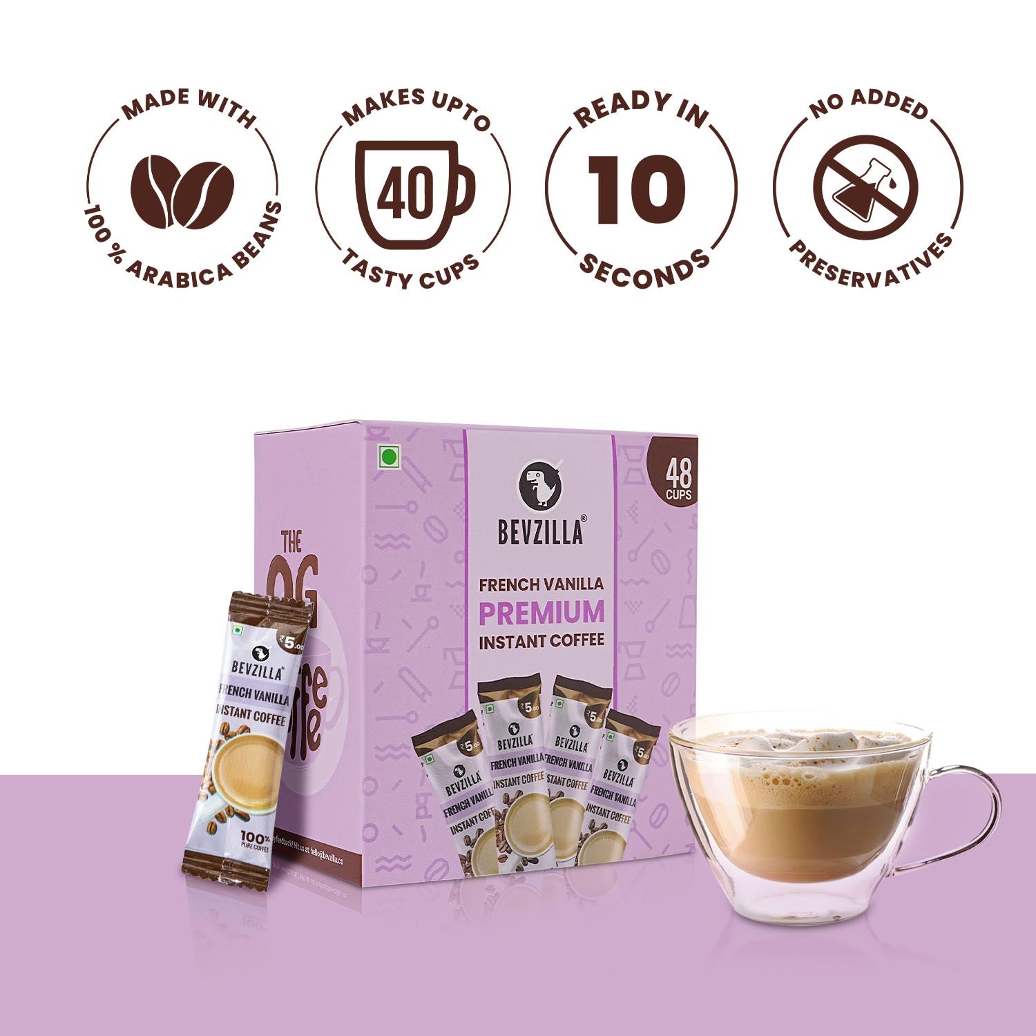 Buy Bevzilla's French Vanilla Coffee Powder Box I 48 Sachets at Best Price